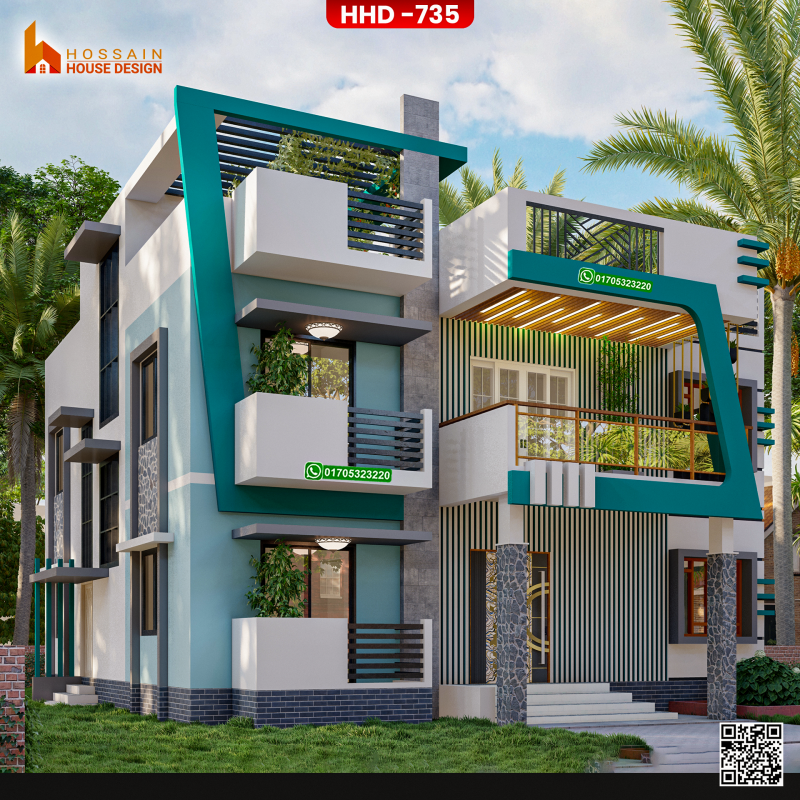 Bagerhat Dream Home – HHD 735 Duplex House Design & Floor Plan | 2 Storied Modern RCC Home BD